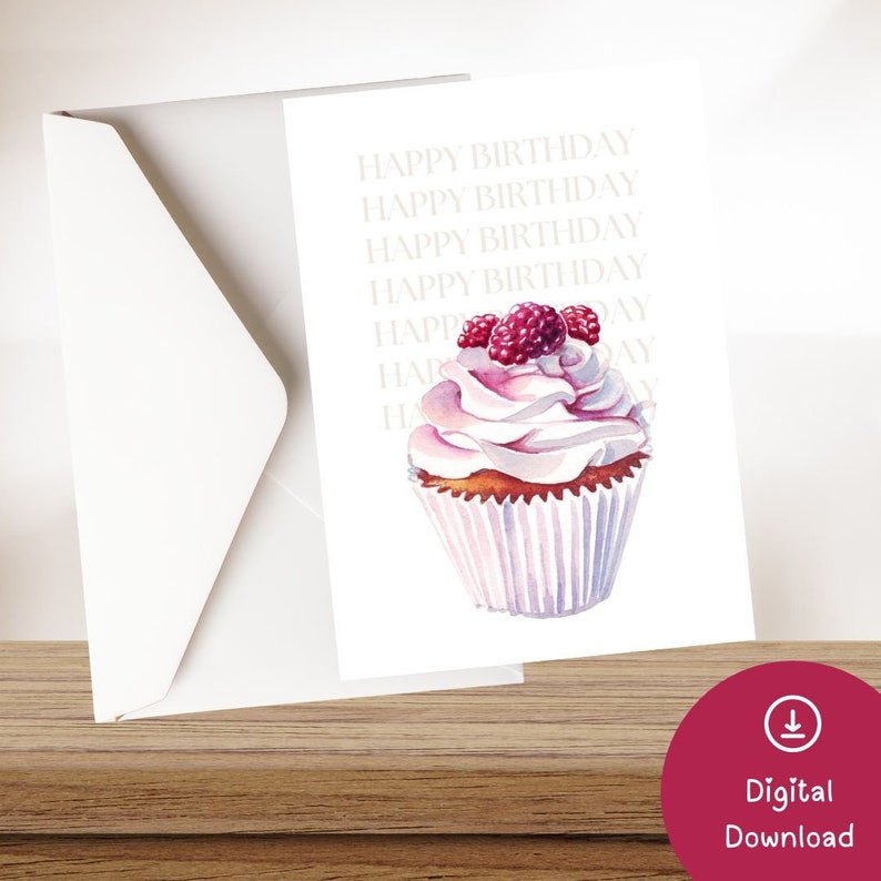 Printable Happy Birthday Card Blank Birthday Card Neutral Cards Cupcake ...