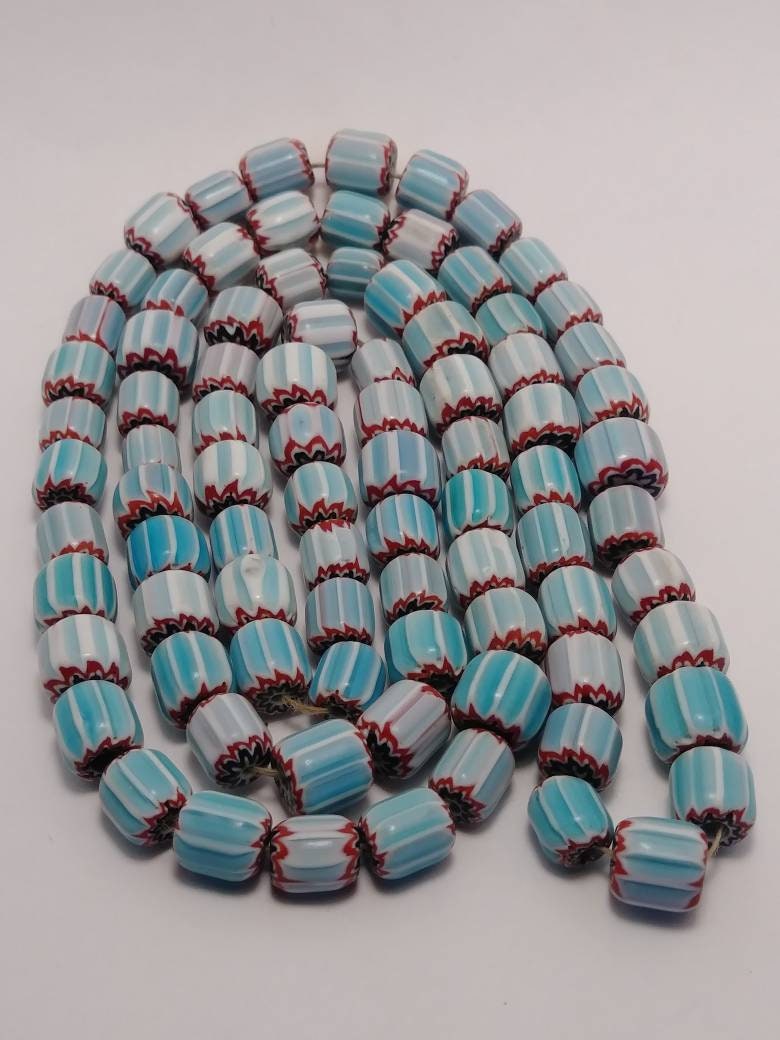 Vintage 1980s Blue Six Layer Rosetta Chevron Beads Ready to Wear Strand ...