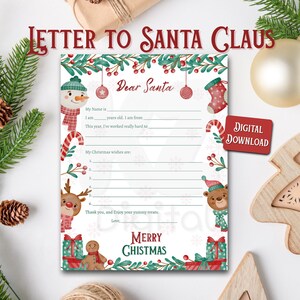 Letter to Santa Printable, Christmas Wish List Activity, Dear Santa ...