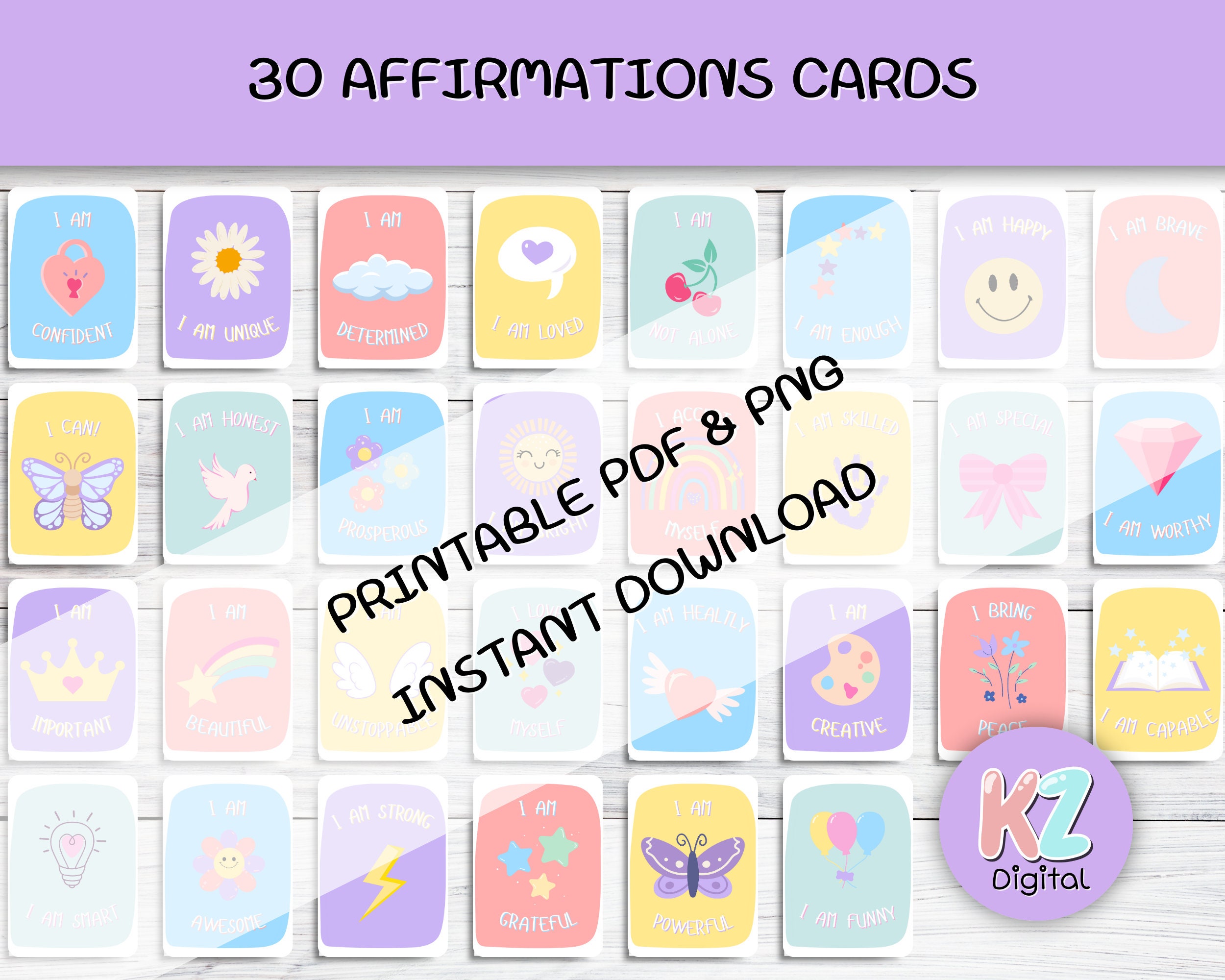 30 Printable Positive Affirmations Cards for Children in English ...
