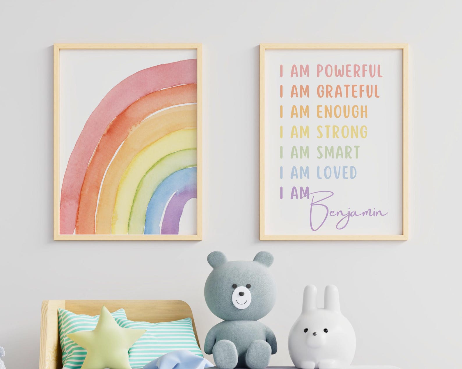 Watercolor Rainbow Print: Personalized Affirmations, Baby Room Decor ...