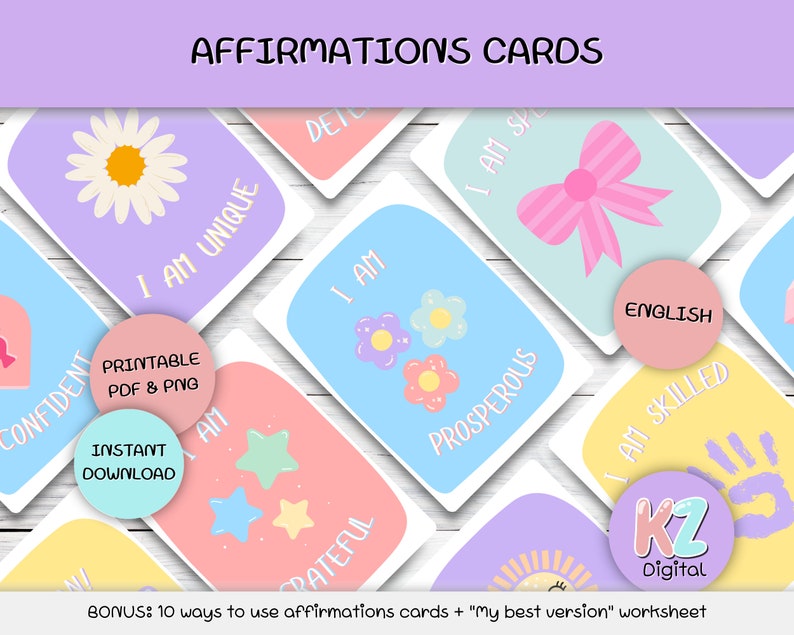 30 Printable Positive Affirmations Cards for Children in English ...