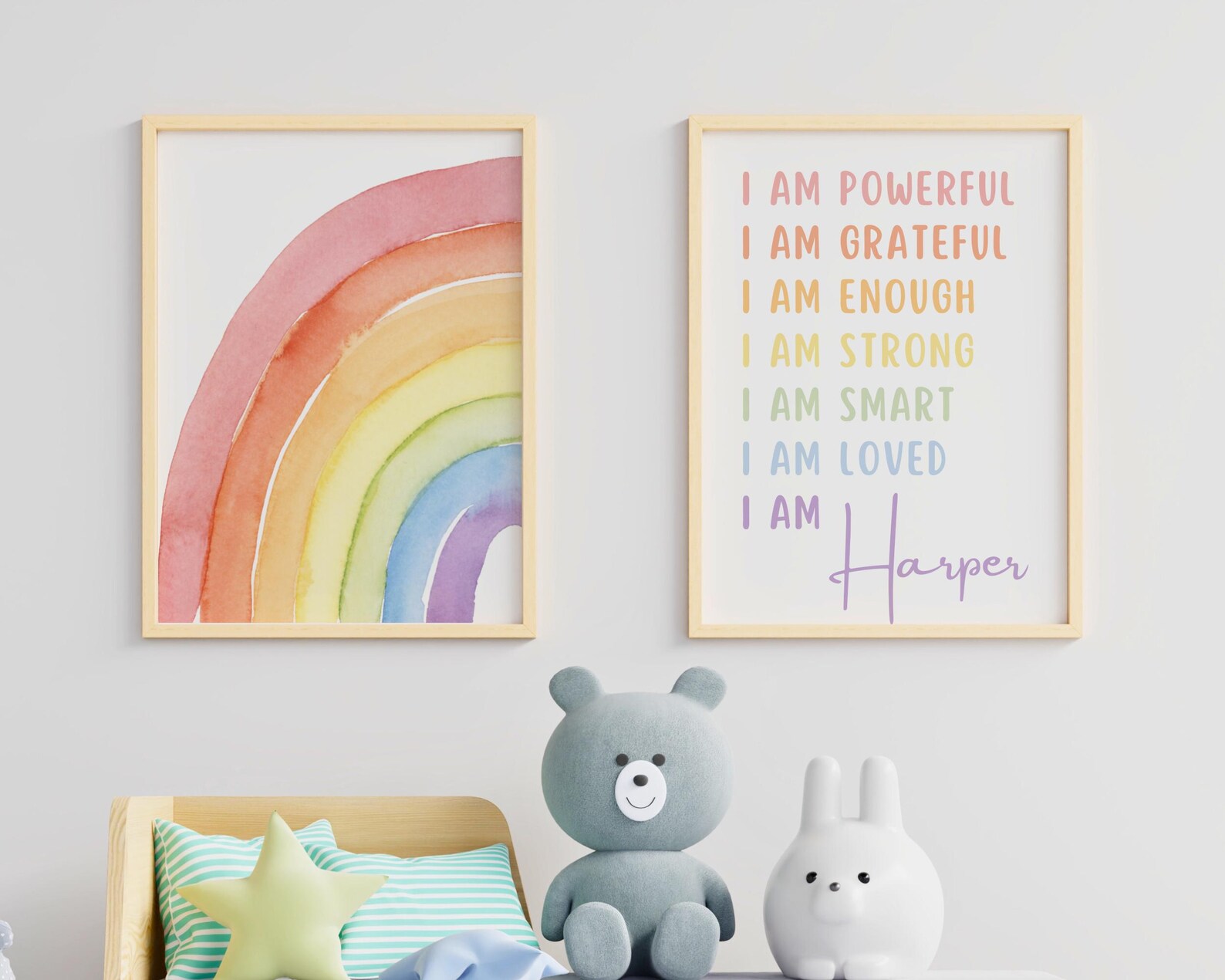 Watercolor Rainbow Print: Personalized Affirmations, Baby Room Decor ...