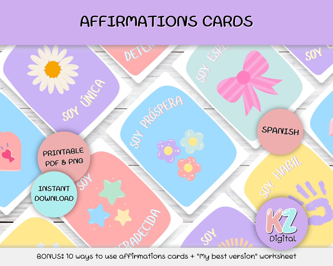 30 Printable Positive Affirmations Cards for Girls in Spanish ...