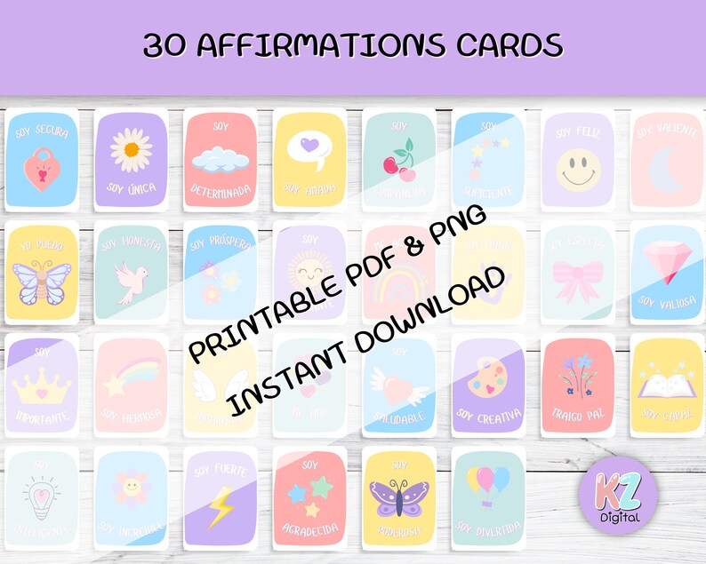 30 Printable Positive Affirmations Cards for Girls in Spanish ...