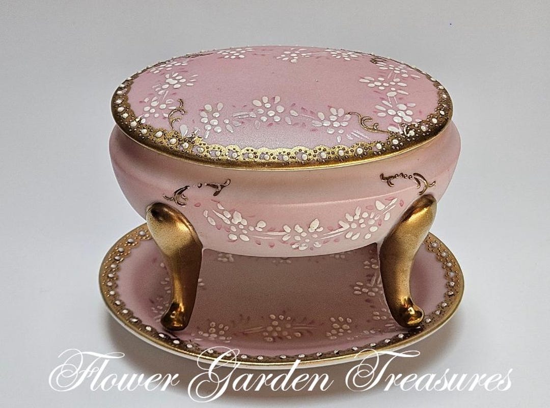 Meissen? Vintage Porcelain Pink Footed Bowl, Bone China Jewelry Box ...