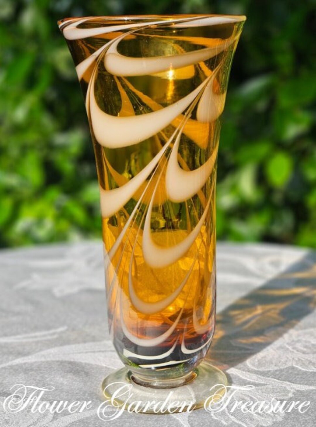 Murano Style Hand Blown Vase, Amber Glass Vase, Art Glass Vase in Amber ...