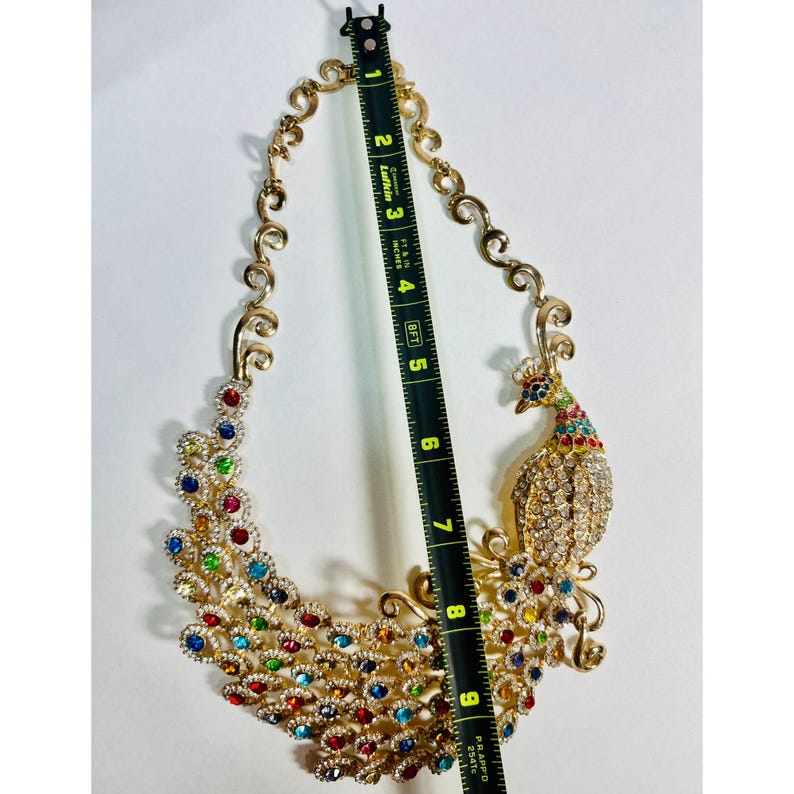Large Peacock-inspired Gold-tone Multicolor Crystal Necklace Earrings ...