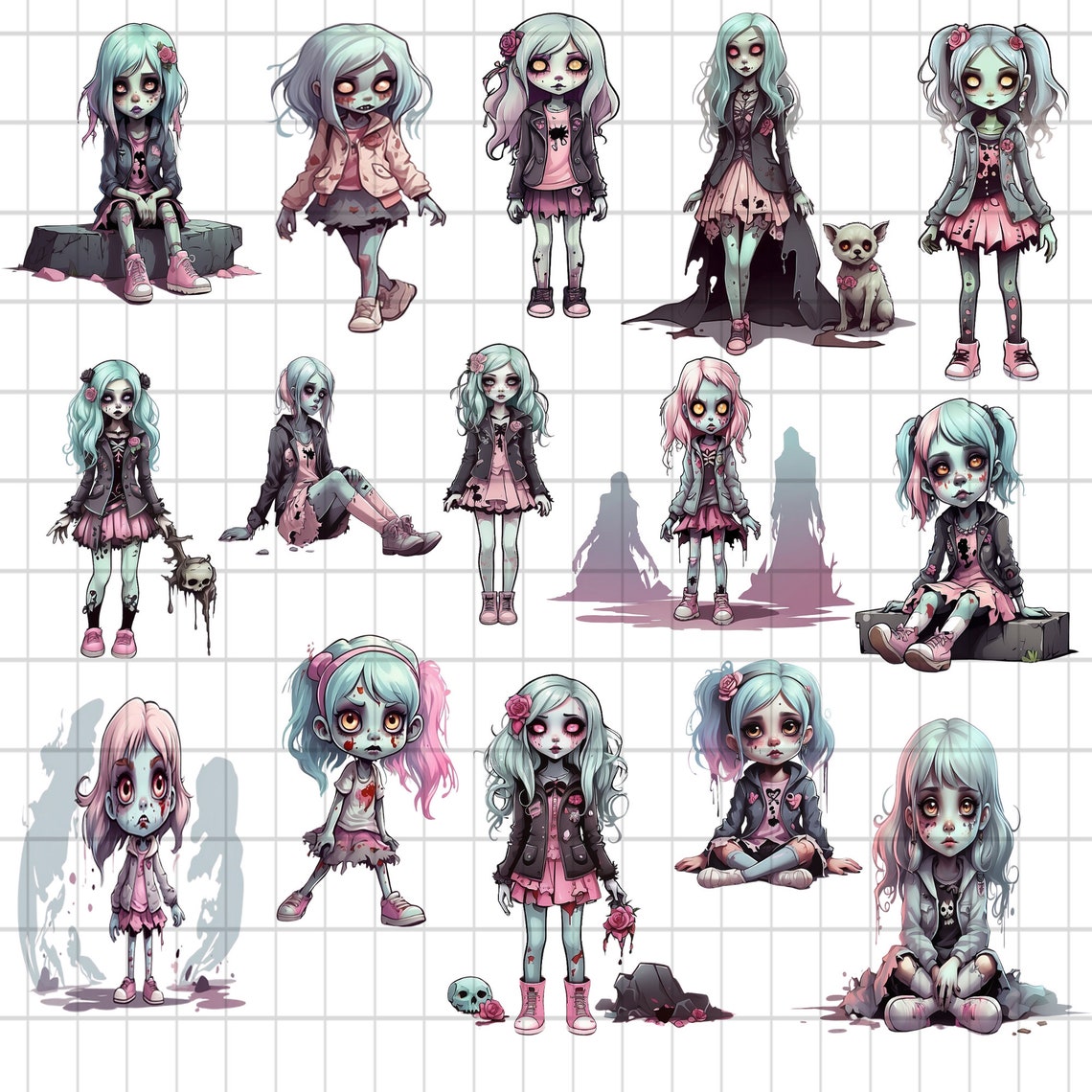 Pastel Zombie Girl Clipart Pack, Halloween Zombie Girl Png, Cute Pastel ...