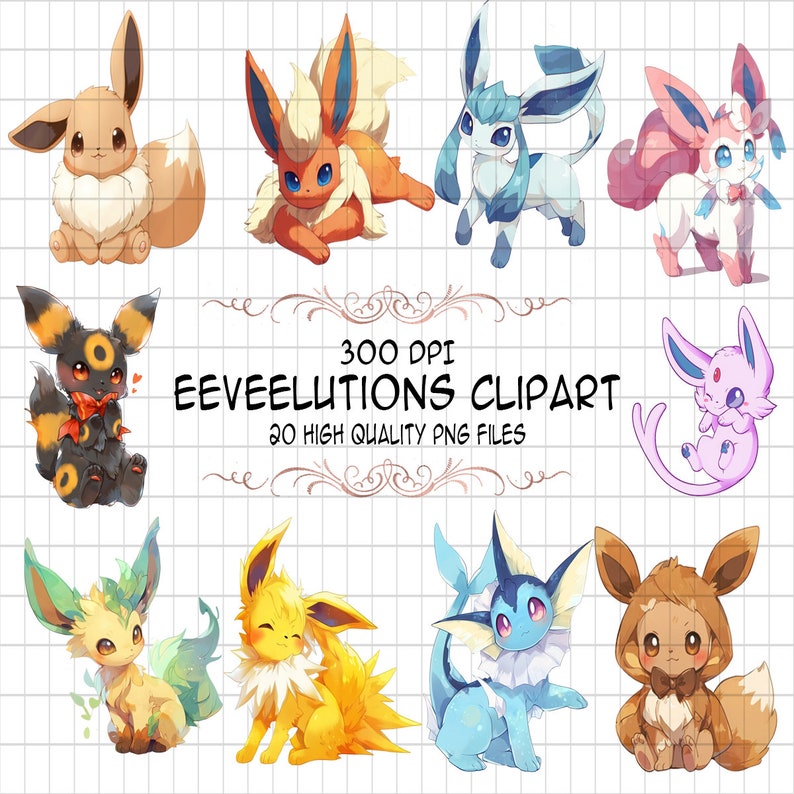 Eeveelutions PNG Bundle, Pokemon Digital Sticker File, Eevee Clipart ...