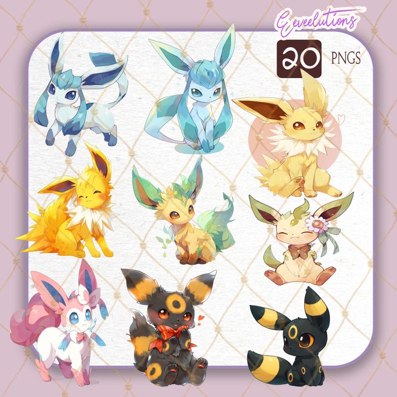 Eeveelutions PNG Bundle, Pokemon Digital Sticker File, Eevee Clipart ...