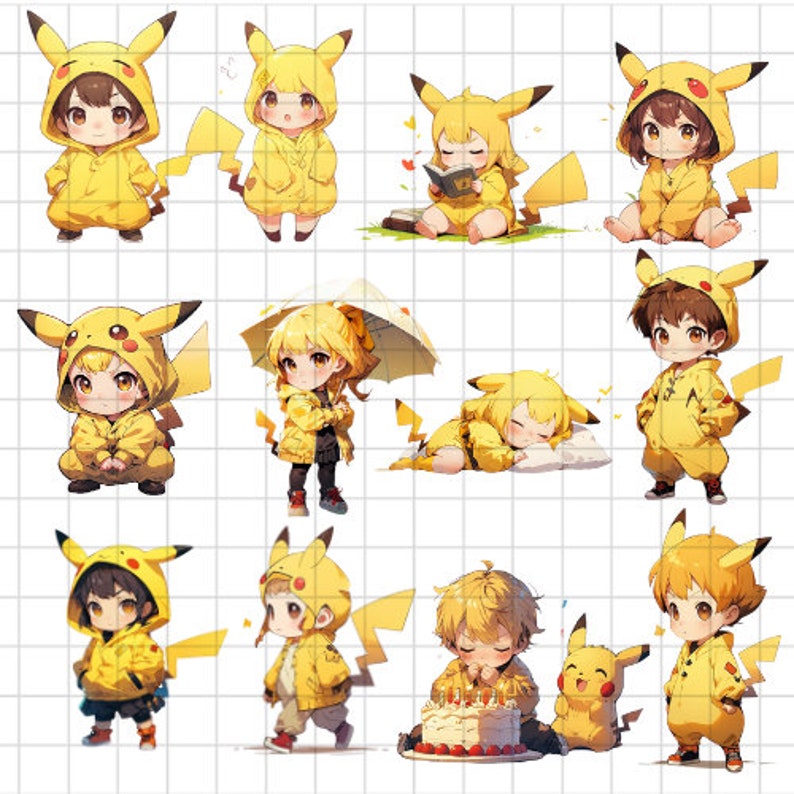 Chibi Png Bundle, Chibi Boys and Girls as Pikachu, Chibi Pikachu ...