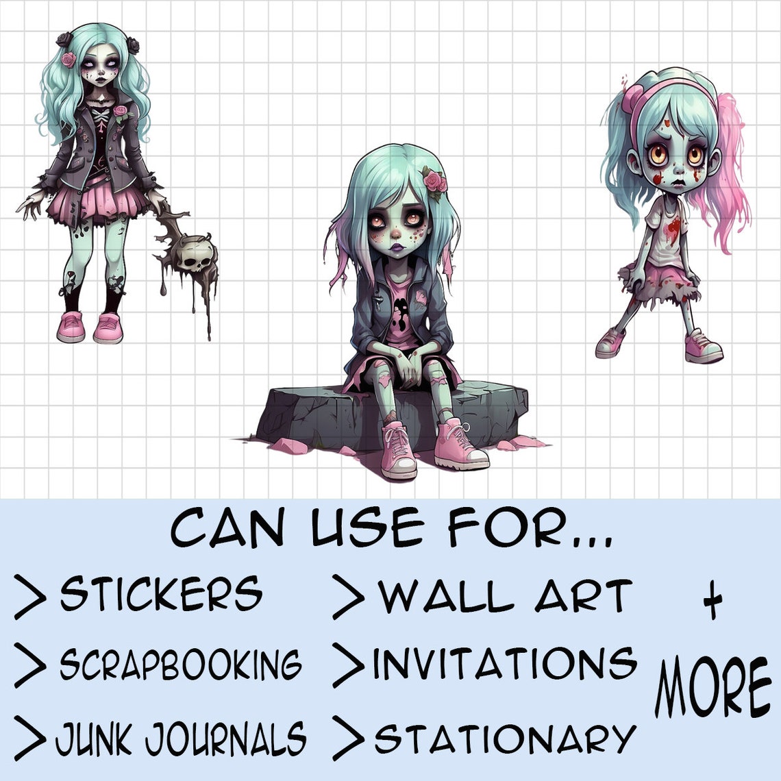 Pastel Zombie Girl Clipart Pack, Halloween Zombie Girl Png, Cute Pastel ...