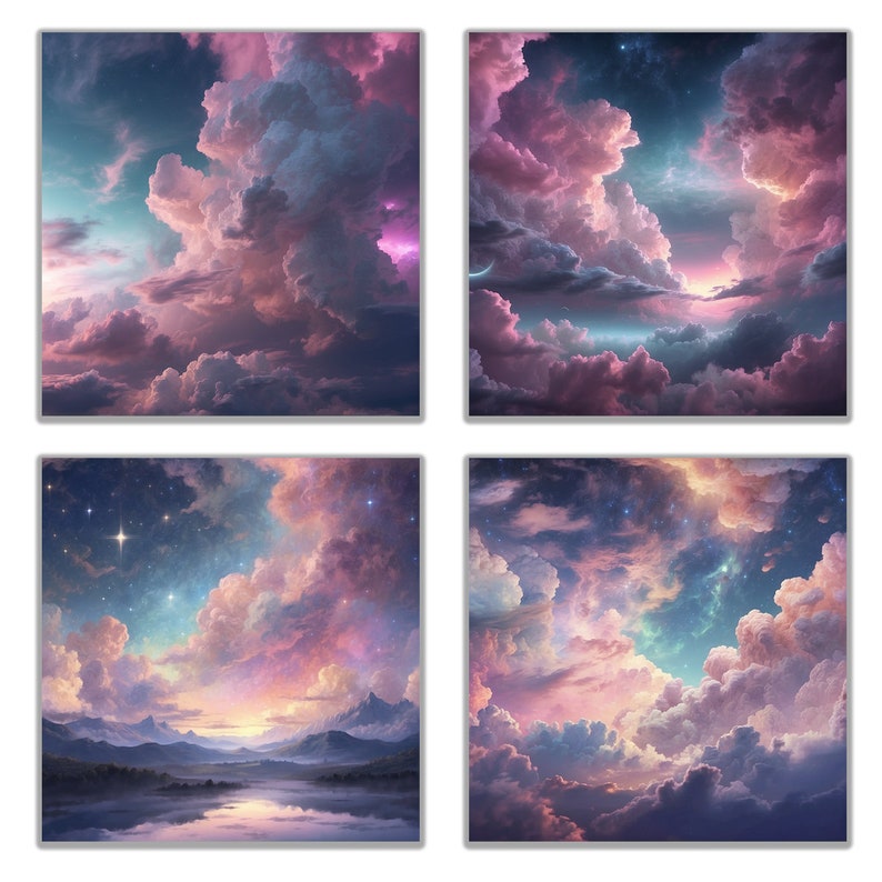 Pastel Cloudy Sky Digital Paper, Digital Design, Scrapbooking Paper ...