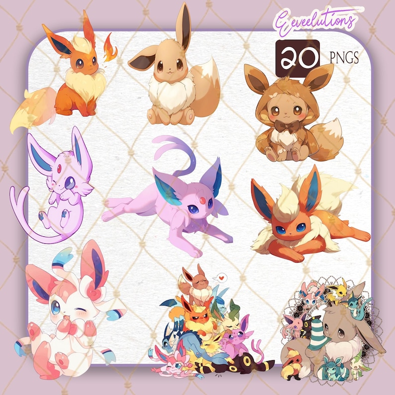 Eeveelutions PNG Bundle, Pokemon Digital Sticker File, Eevee Clipart ...