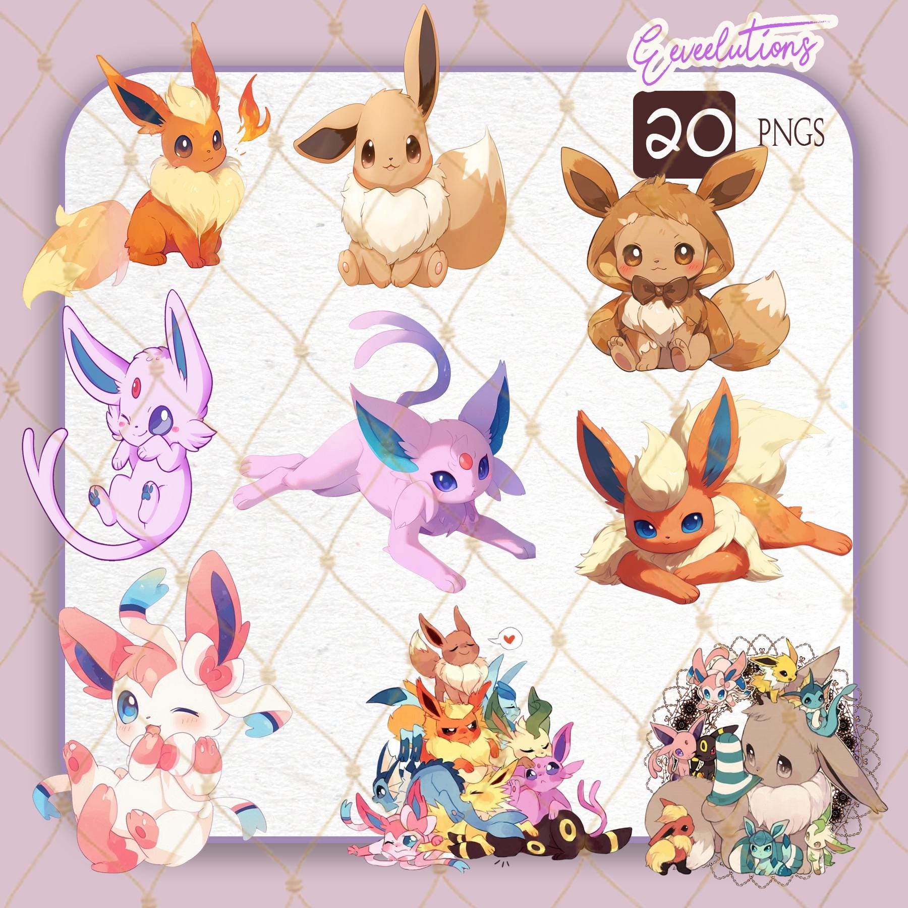 Eeveelutions PNG Bundle, Pokemon Digital Sticker File, Eevee Clipart ...