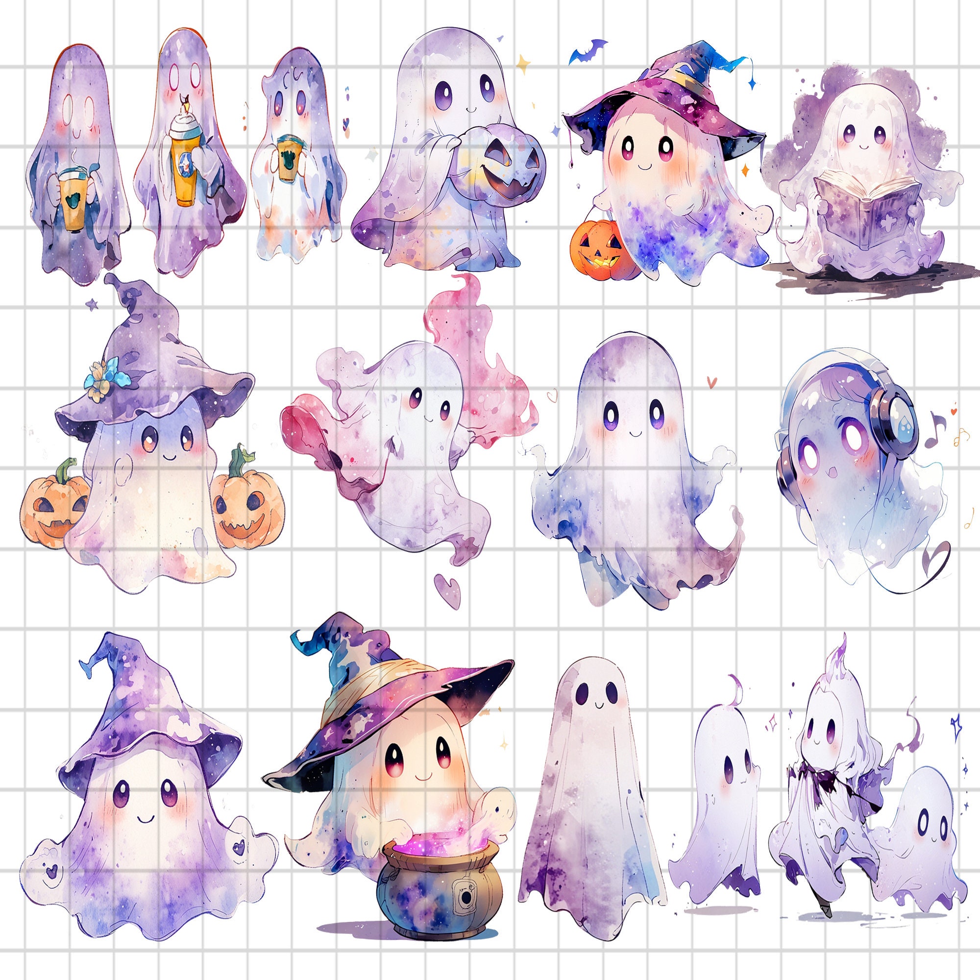 Watercolor Cute Halloween Clipart Bundle, Pastel Spooky Clip Art ...
