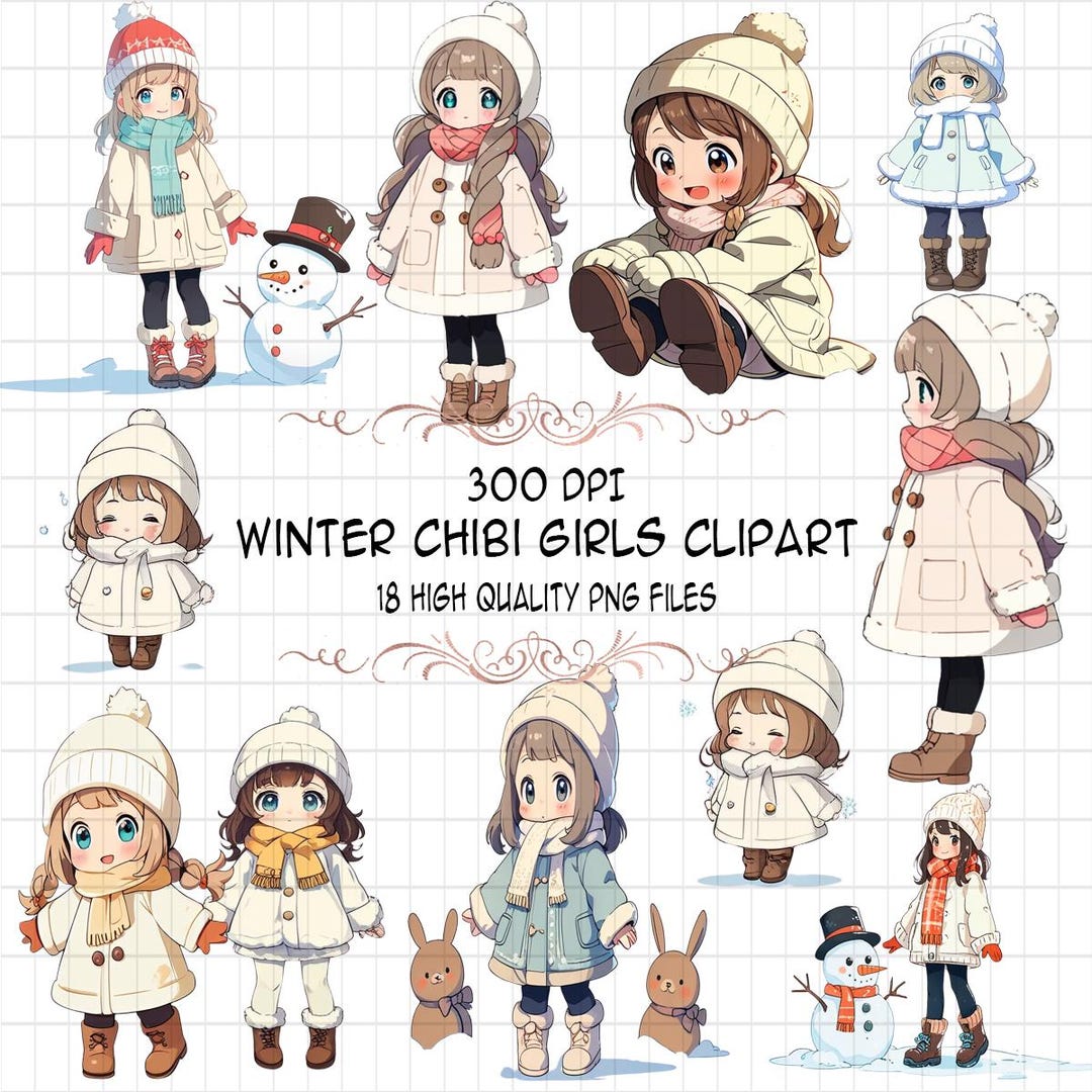 Winter Clipart, Cozy Kawaii Girl Png, Cozy Chibi Winter Girl, Digital ...