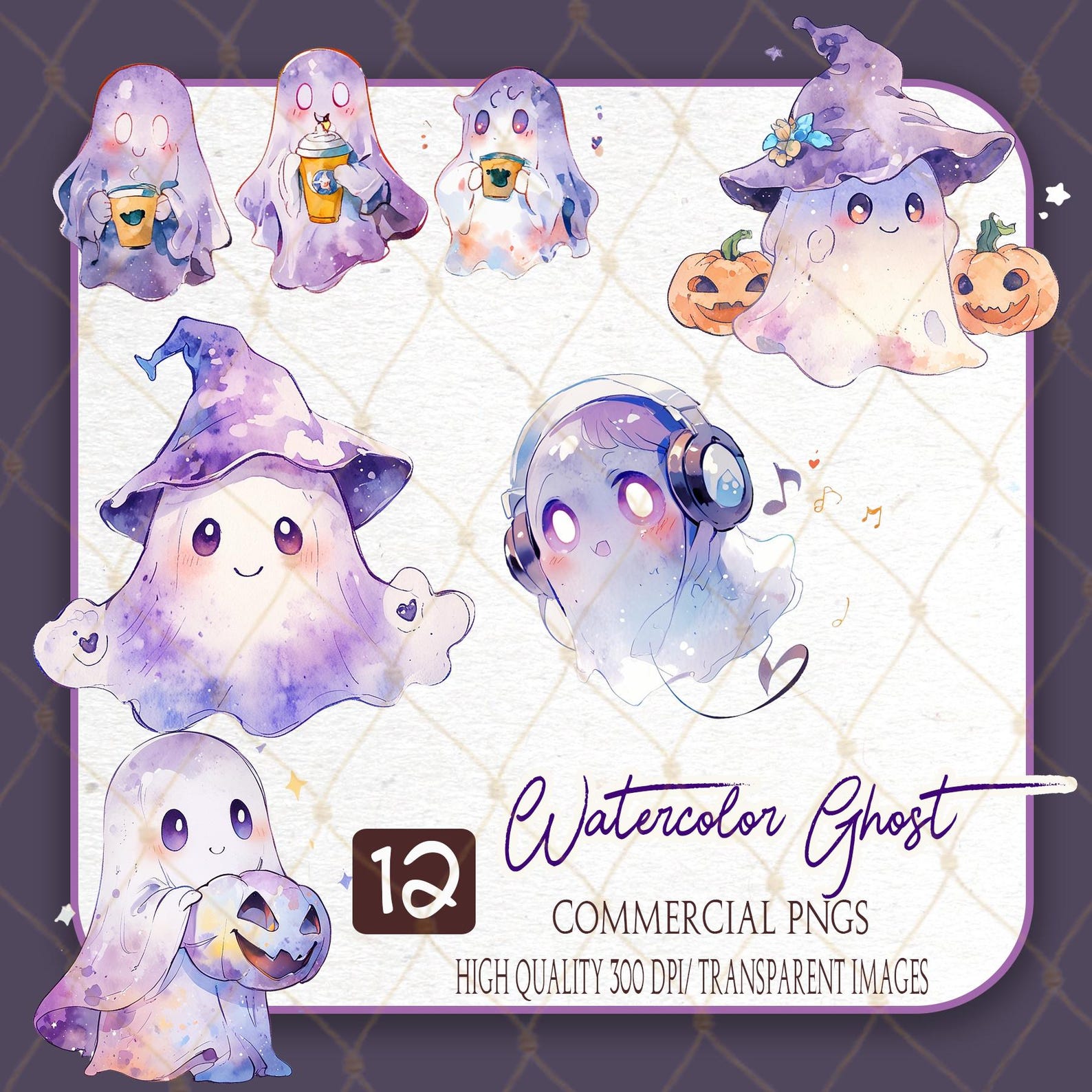 Watercolor Cute Halloween Clipart Bundle, Pastel Spooky Clip Art ...