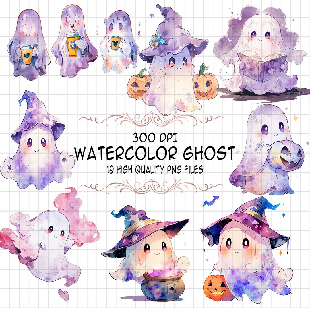 Watercolor Cute Halloween Clipart Bundle, Pastel Spooky Clip Art ...