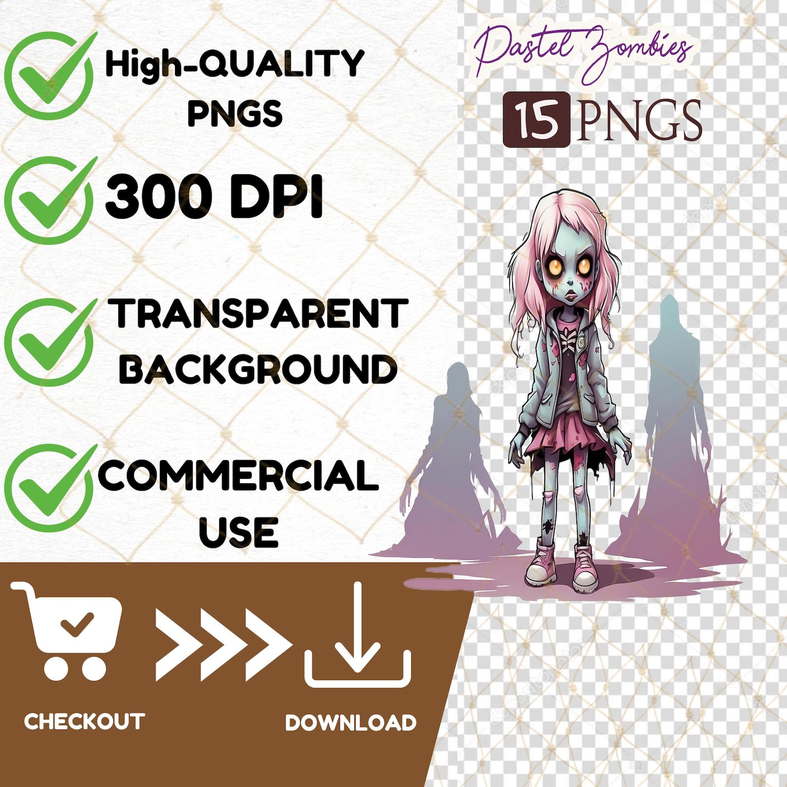 Pastel Zombie Girl Clipart Pack, Halloween Zombie Girl Png, Cute Pastel ...