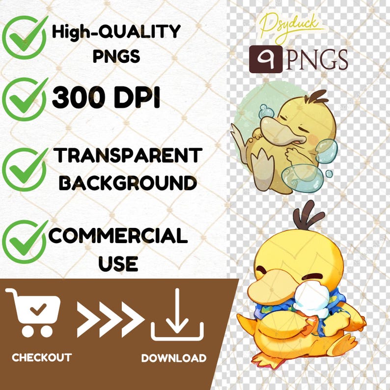 Psyduck PNG Bundle, Pokemon Digital Sticker File, Psyduck Clipart ...