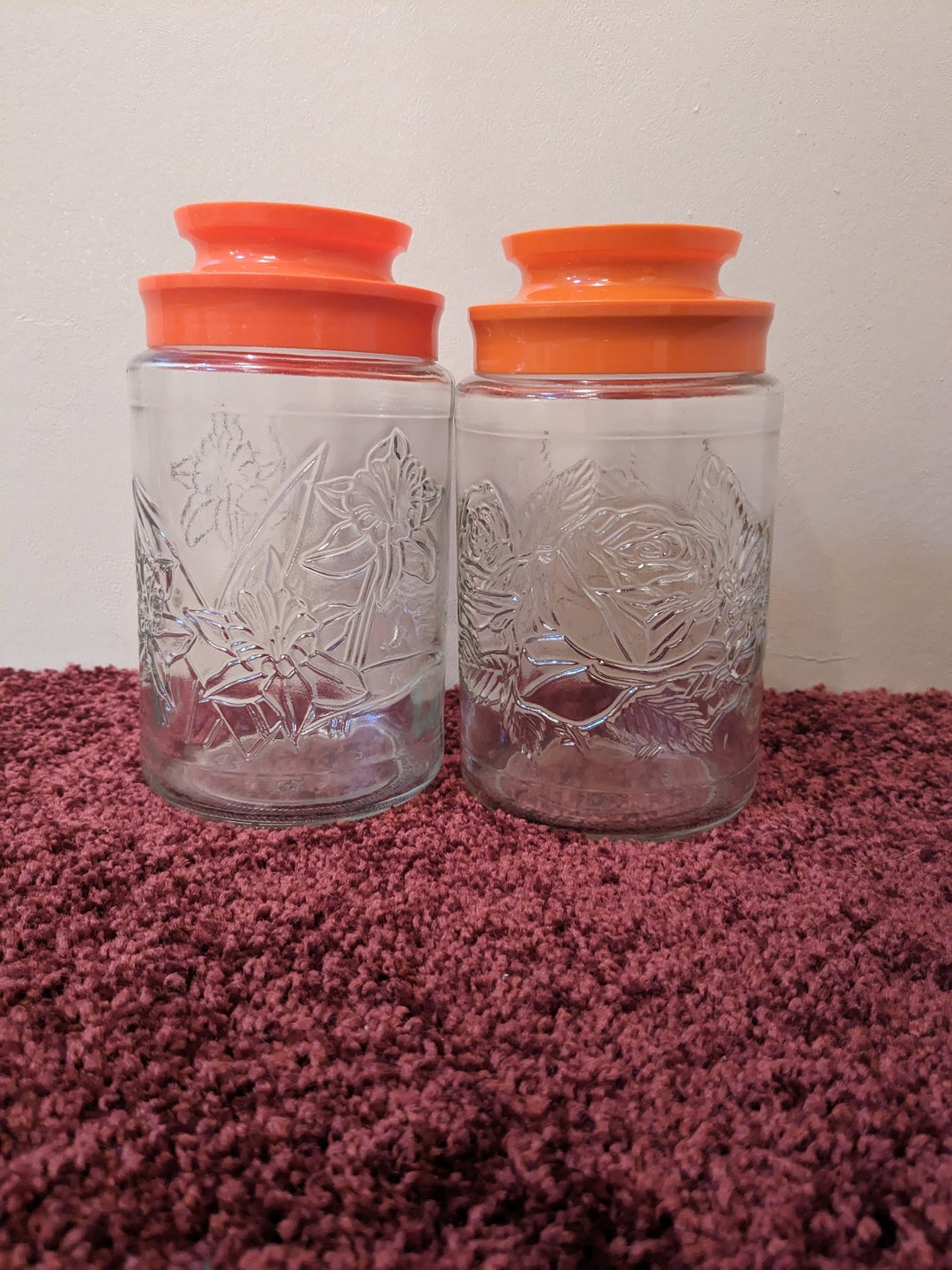 1970's Orange Floral Tang/coffee Containers - Etsy