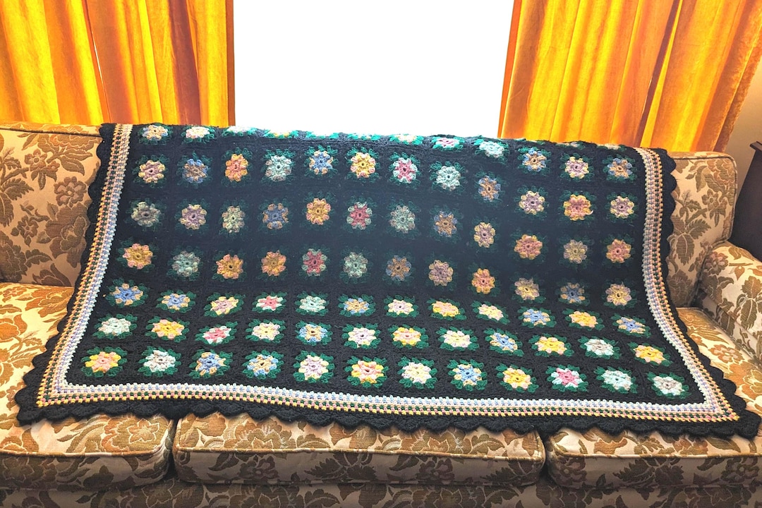 Vintage Flower Pattern Afghan Crochet Blanket - Etsy