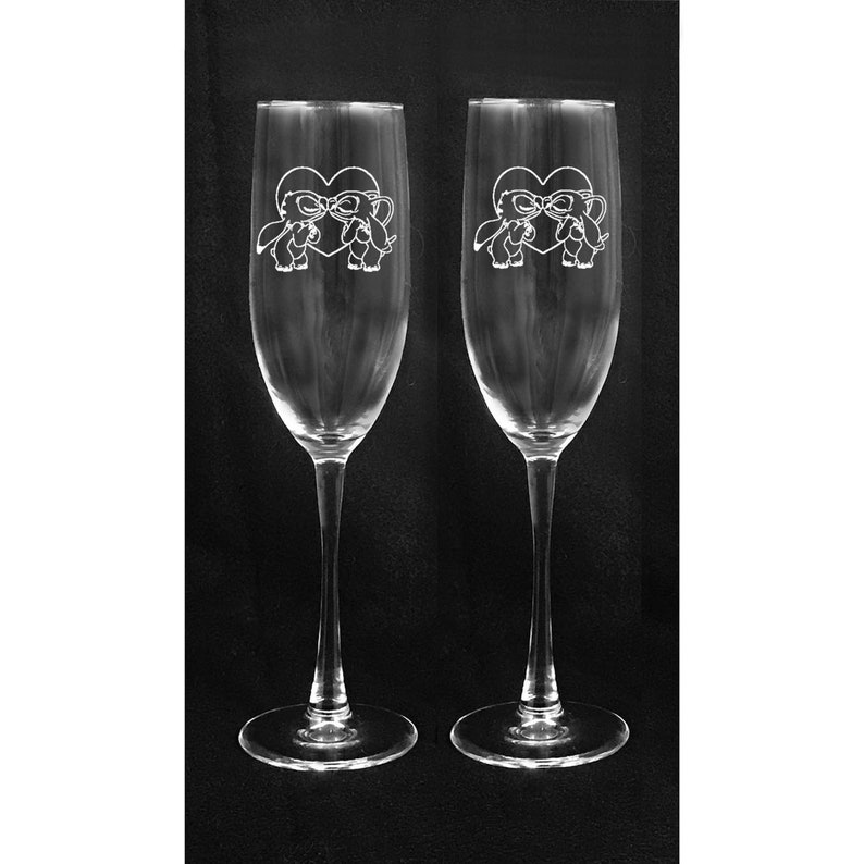 Engraved Stitch Angel Lilo Disney Wedding Glasses and Knife Set ...