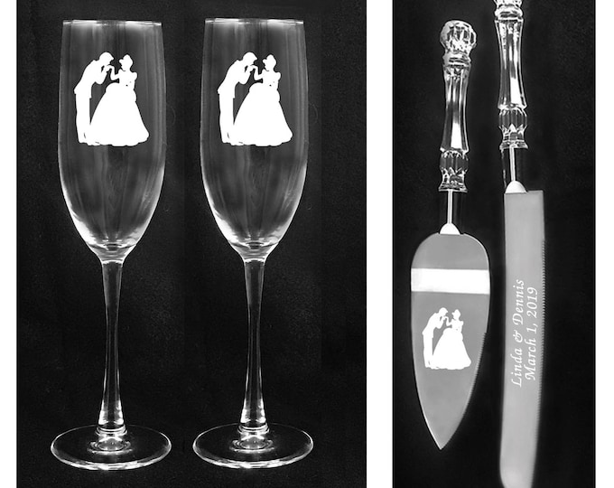 Engraved Cinderella Prince Charming Fairy Tale Wedding Glasses and ...