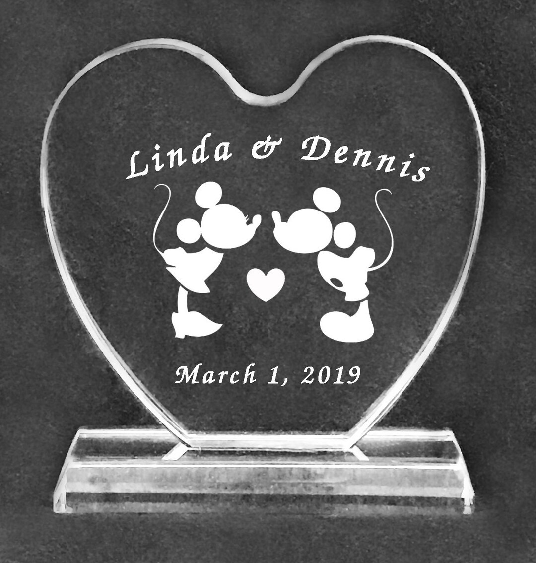 Engraved Disney Mickey and Minnie Mouse Crystal Wedding Cake Topper ...