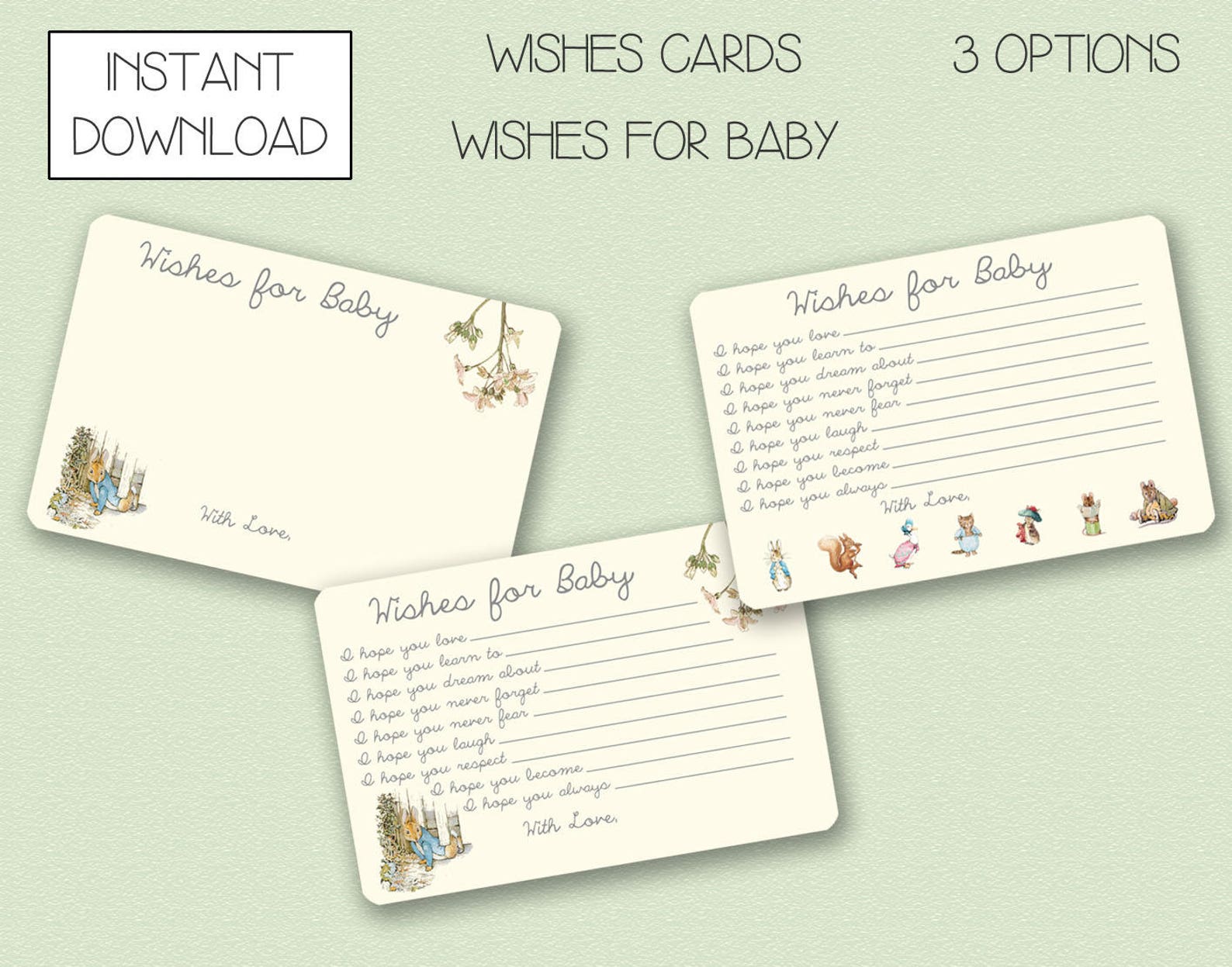INSTANT DOWNLOAD Peter Rabbit Wishes Cards Themed Baby | Etsy