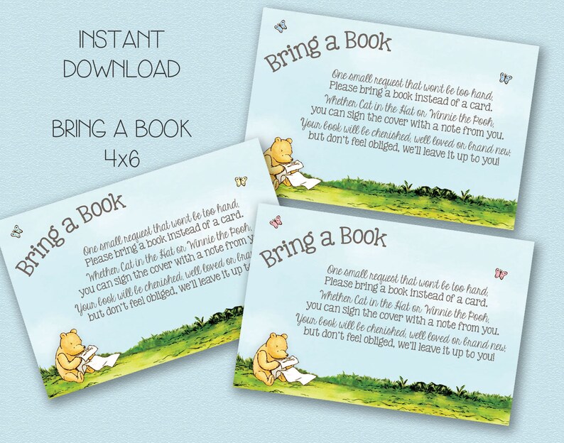 INSTANT DOWNLOAD Winnie the Pooh Book Card Classic Pooh - Etsy