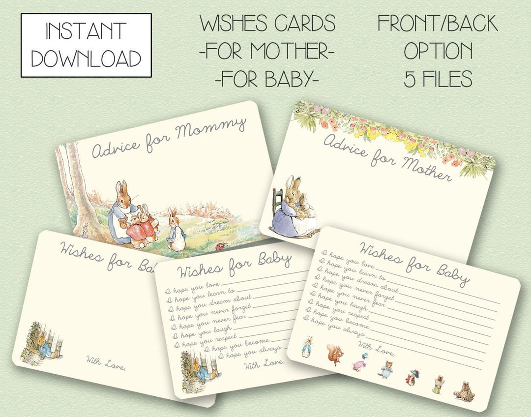 INSTANT DOWNLOAD - Peter Rabbit Wishes Cards Themed Baby Shower Wishes ...