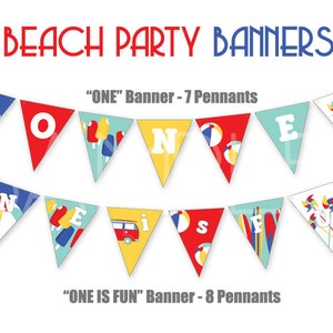 Beach Birthday Party Banner - One is Fun! 7 or 8 Flags - Vintage Pool ...