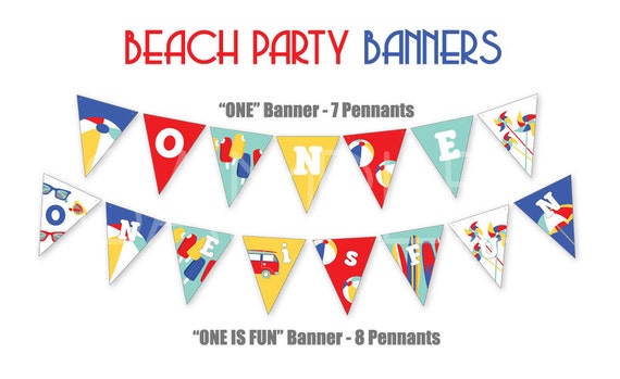 Beach Birthday Party Banner One is Fun 7 or 8 Flags - Etsy