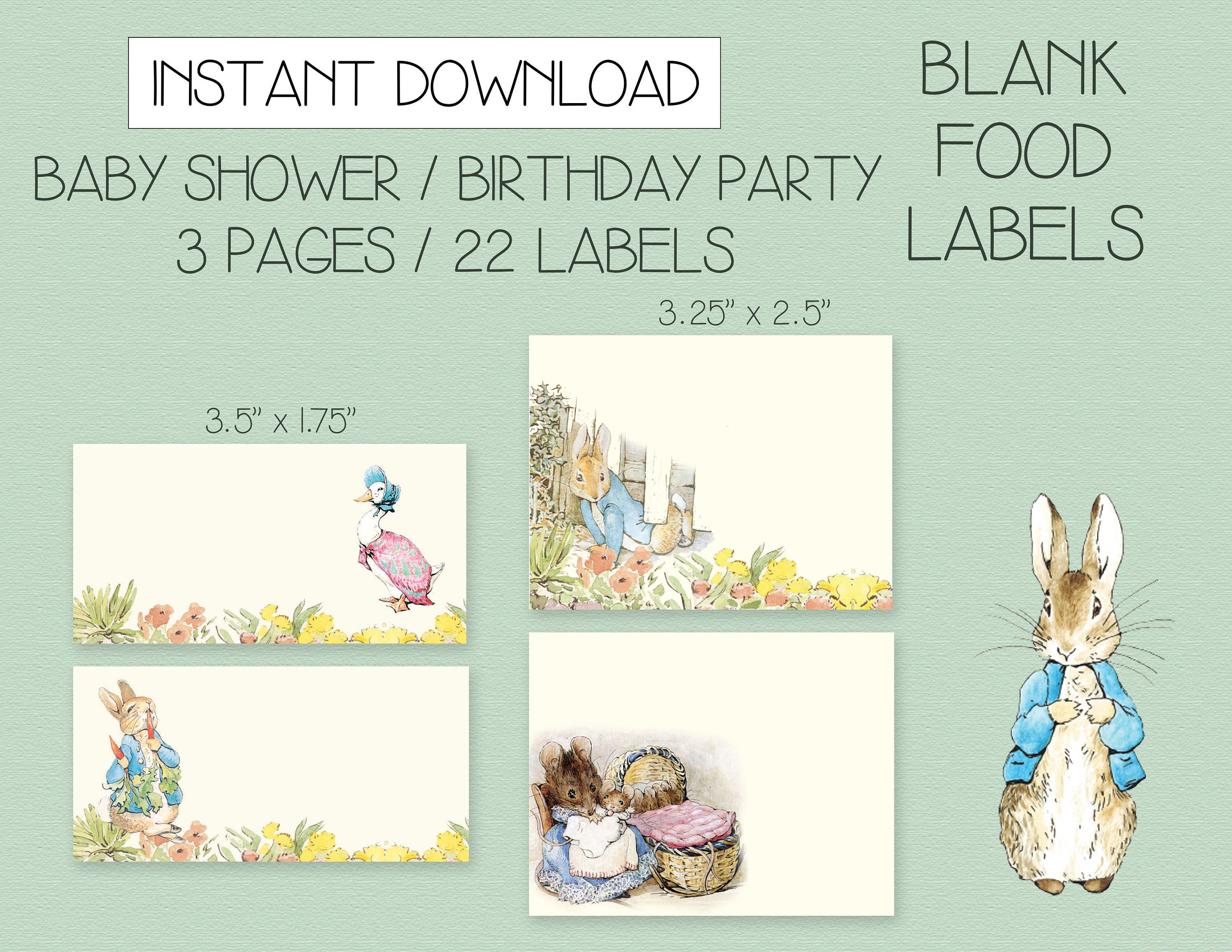 INSTANT DOWNLOAD - Peter Rabbit Food Labels Blank Baby Shower Birthday ...