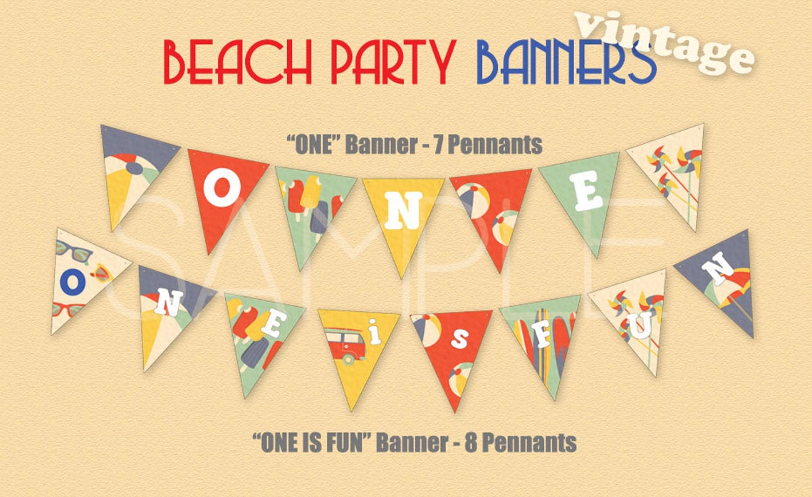 Beach Birthday Party Banner One is Fun 7 or 8 Flags - Etsy