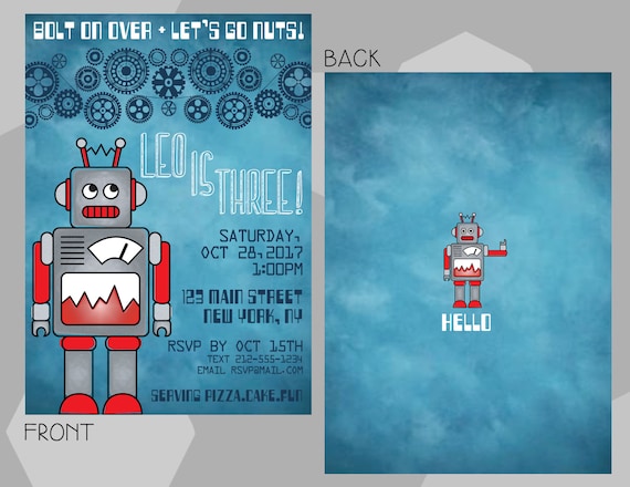 Robot Birthday Party Invitation Tech Internet Birthday | Etsy