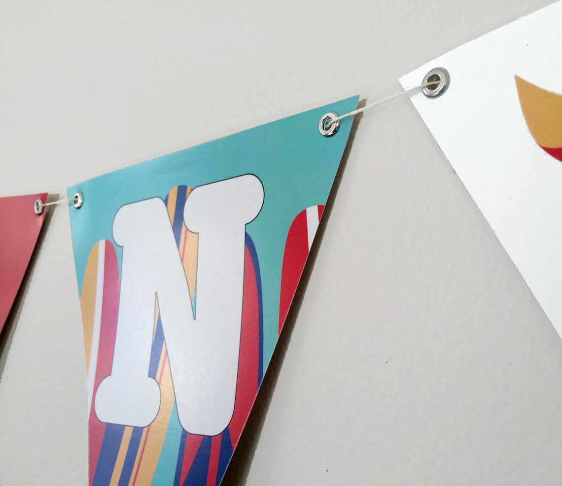 Beach Birthday Party Banner One is Fun 7 or 8 Flags - Etsy