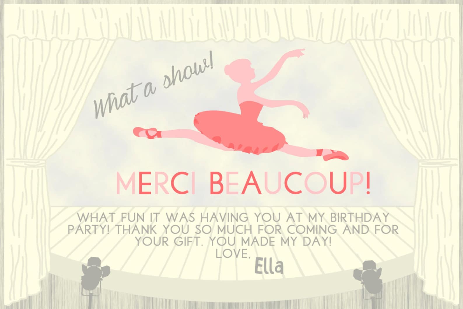 Ballerina Birthday Thank You Card Dance Recital Thank You - Etsy