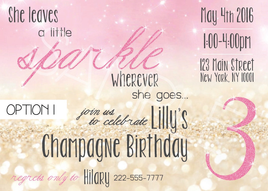 Sparkle Birthday Invitaton Girl - Princess Glitter Birthday Party - 3 ...