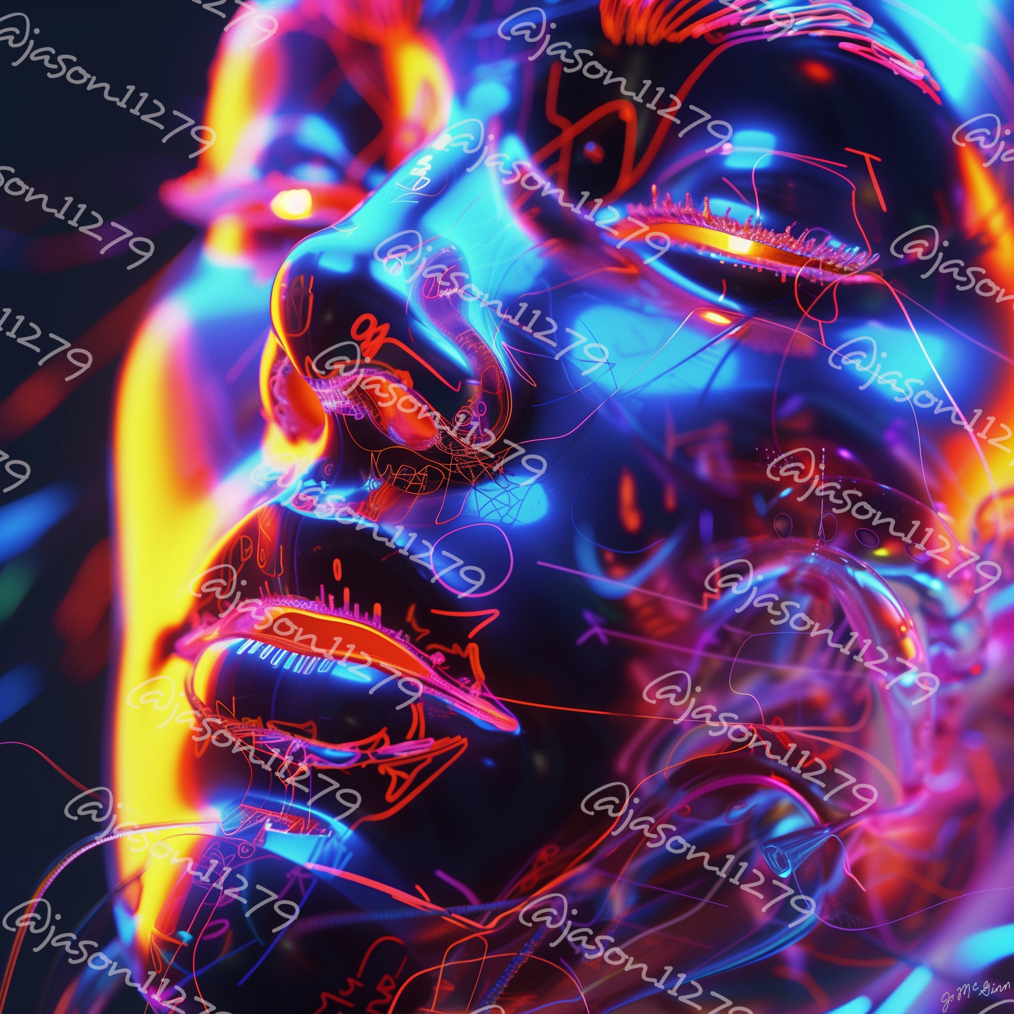 Neon Face - A.I. Art (digital Download - Printable) - Etsy