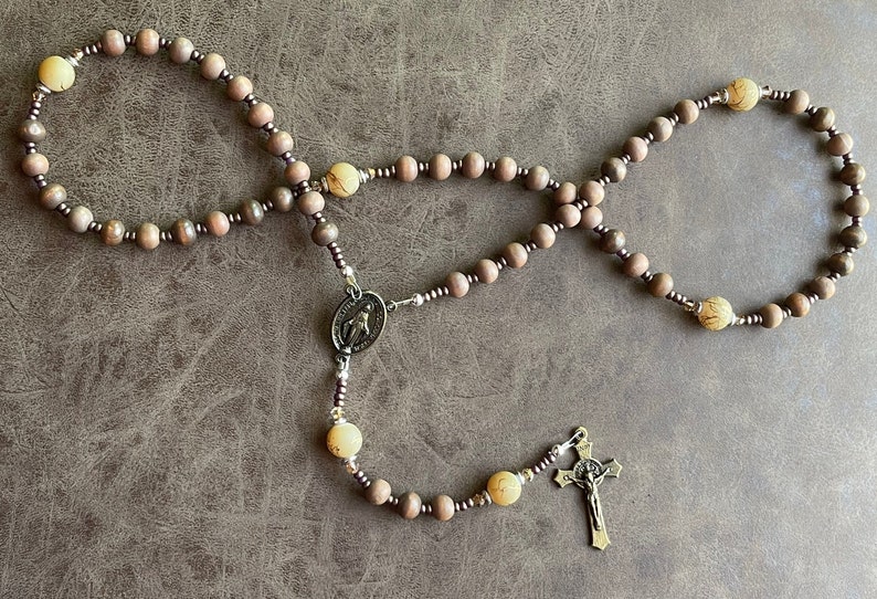 Rosary, Bronze Rosary, Masculine Rosary, Rosary With Wood Beads, Hand ...