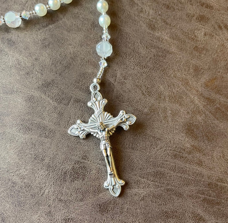 Rosary, White, Catholic, Bridal Gift, Baptism, Christening, First ...