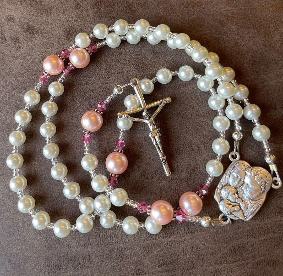 Rosary, Pink Rosary, Wedding Rosary, Bridal Gift, First Communion Gift ...