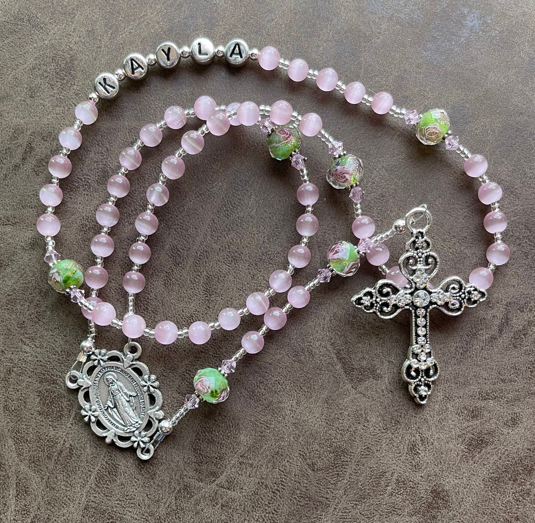 Personalized Rosary, Rosary With Name, Pink Rosary, First Communion ...