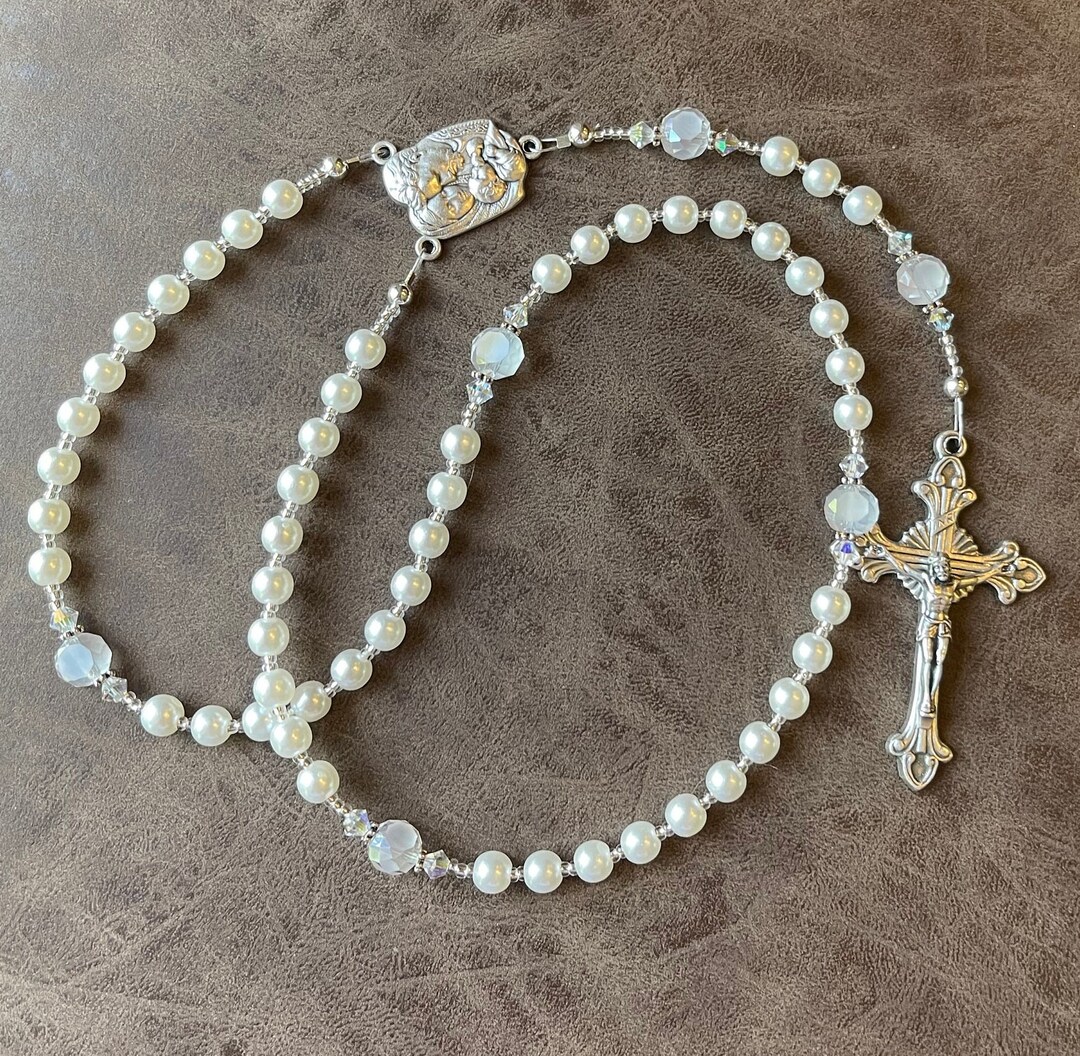 Rosary, White Rosary, Catholic Rosary, Bridal Gift, Baptism Gift ...