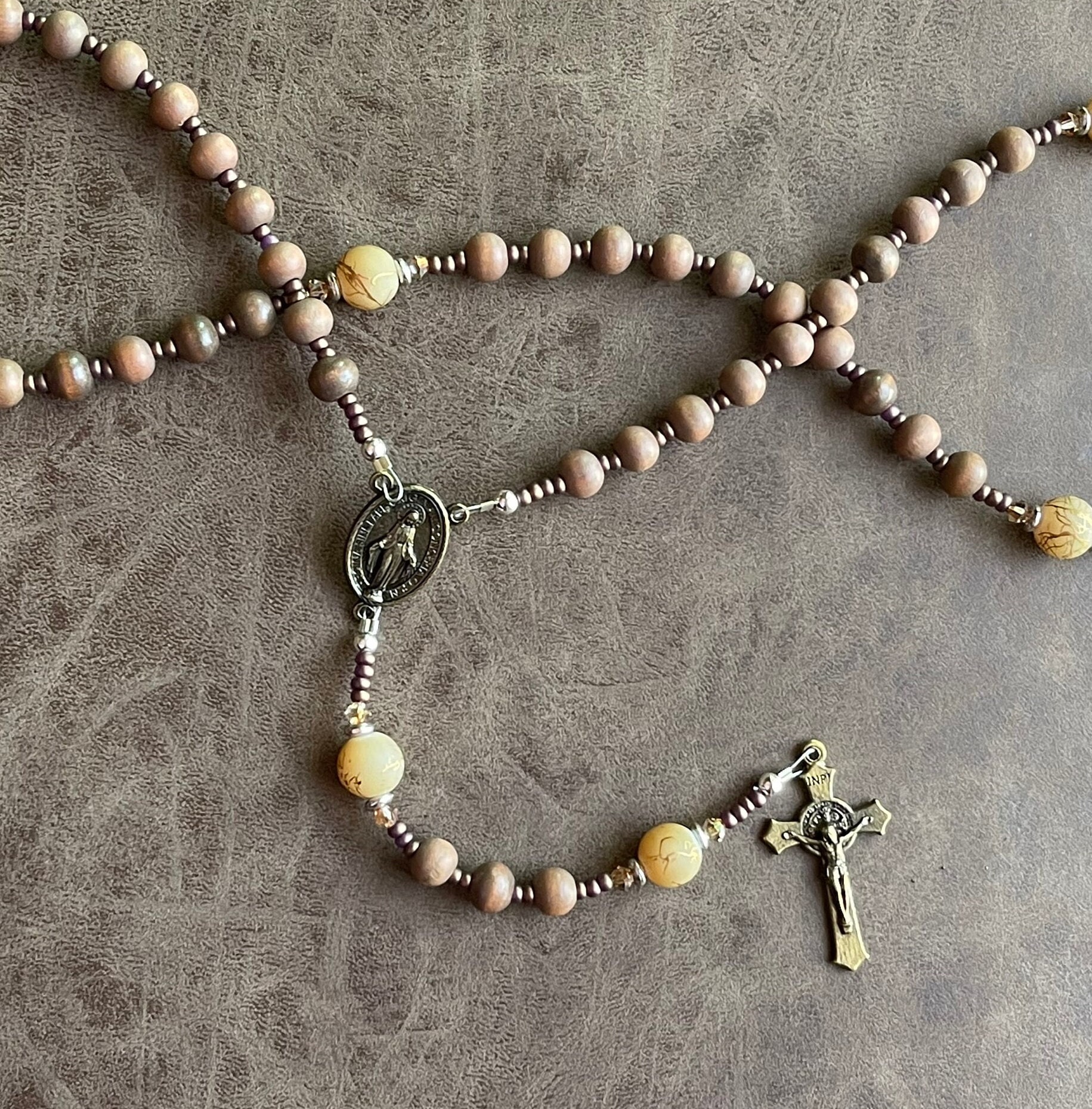 Rosary, Bronze Rosary, Masculine Rosary, Rosary With Wood Beads, Hand ...