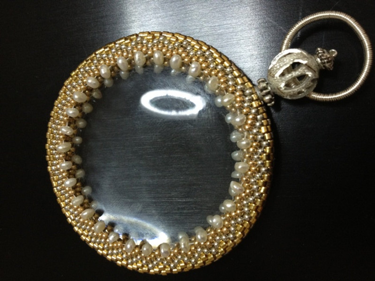 Magnifying Glass or Any Round Pendant Wrapping With Beadwork - Step-by ...